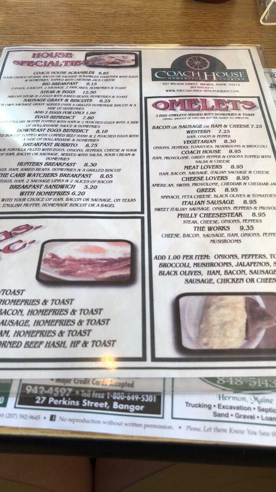 Menu at The Coach House Restaurant, Brewer
