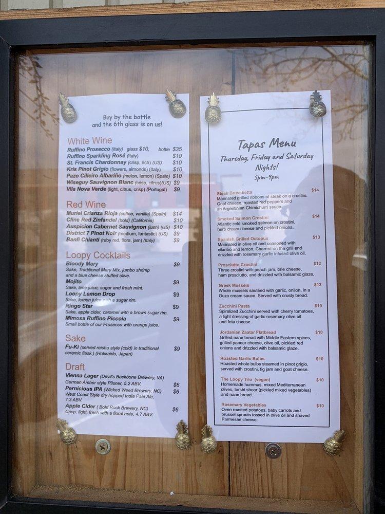 Menu at The Loopy Lemon Cafe, Camden