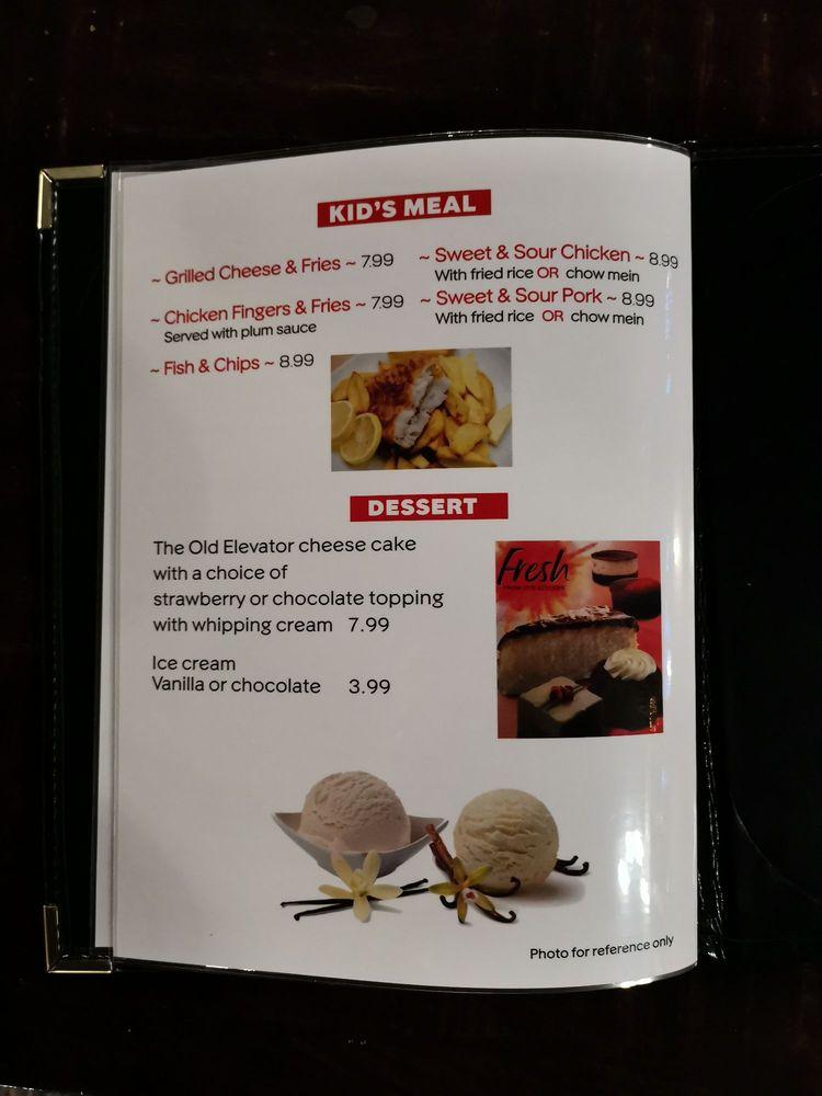 Menu at The Old Elevator restaurant, Fernie