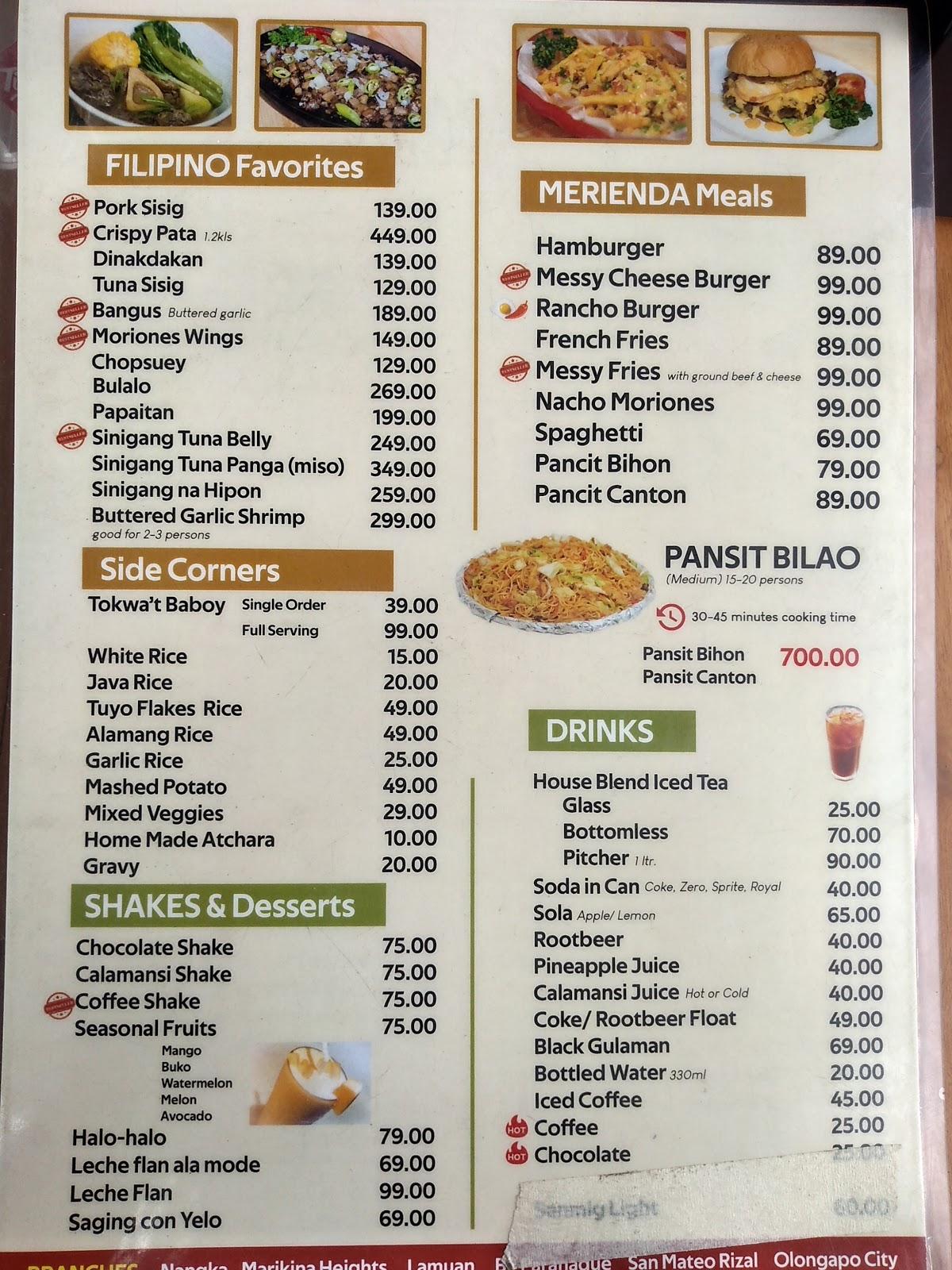 Menu at Tito Rex San Mateo Rizal restaurant, San Mateo