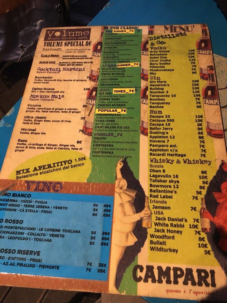 Menu at Volume pub & bar, Florence