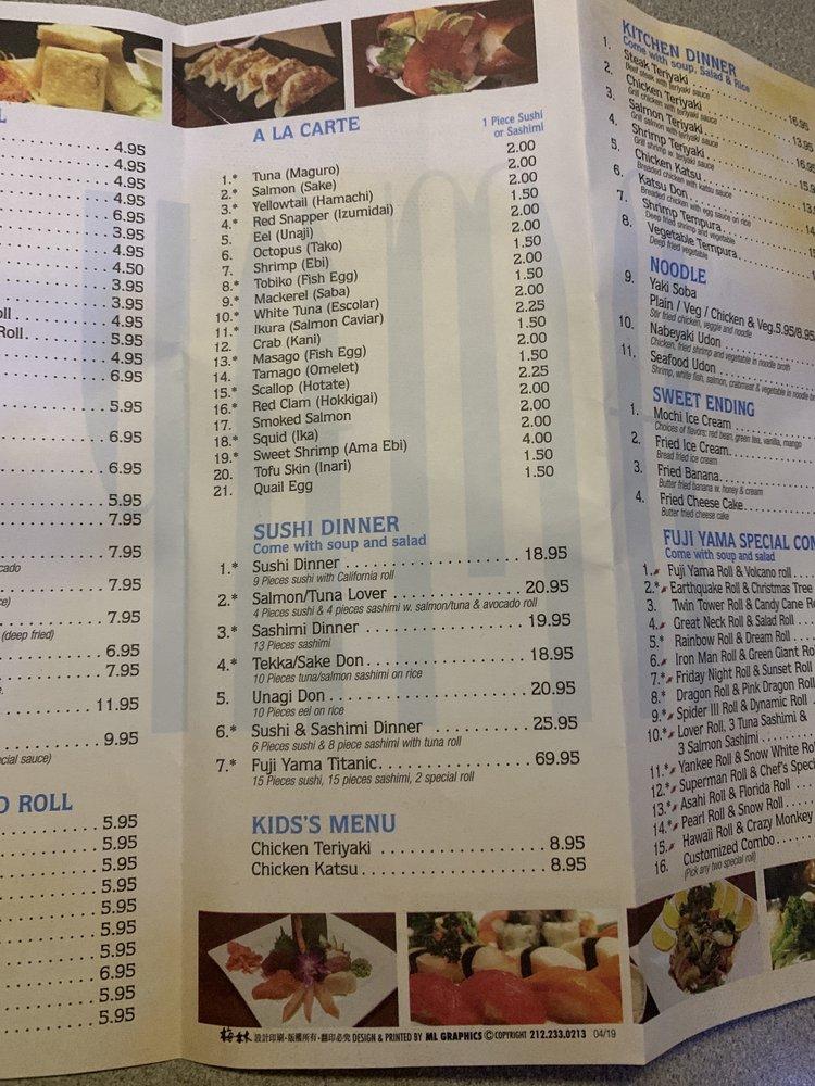 Menu at Fujiyama Sushi Bar, Virginia Beach, Lynnhaven Dr # 112