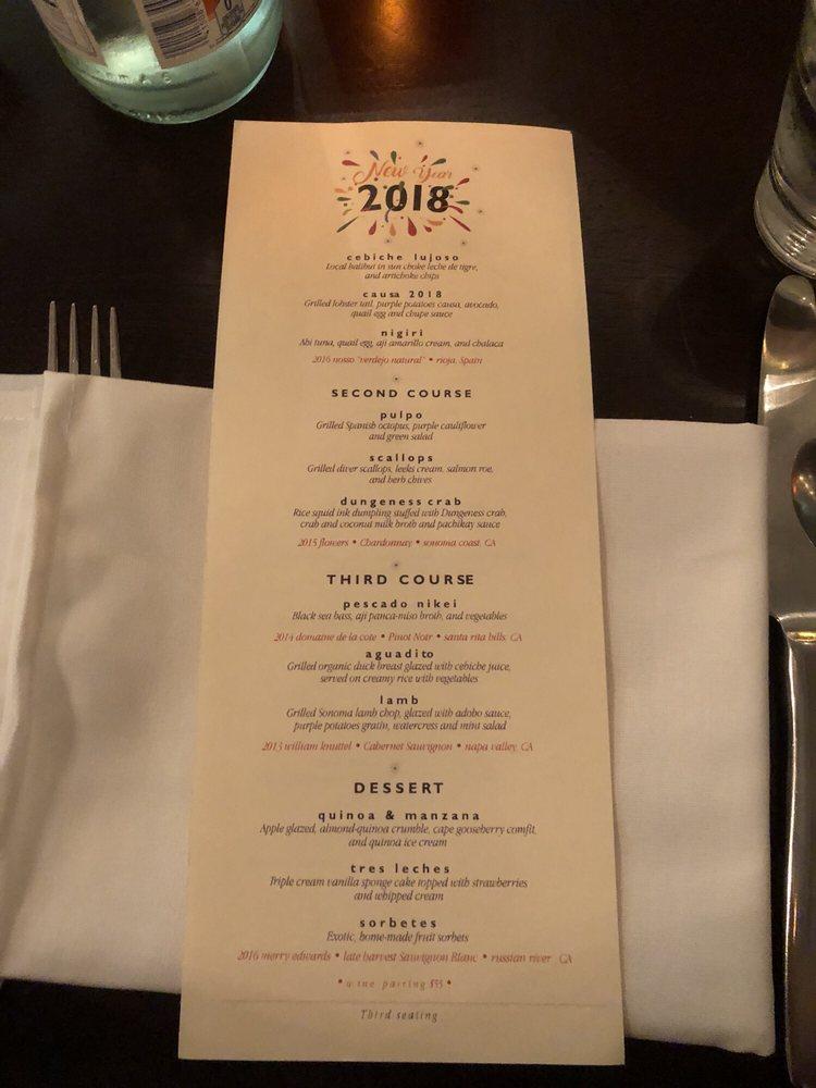 Menu at La Mar Cocina Peruana restaurant, San Francisco