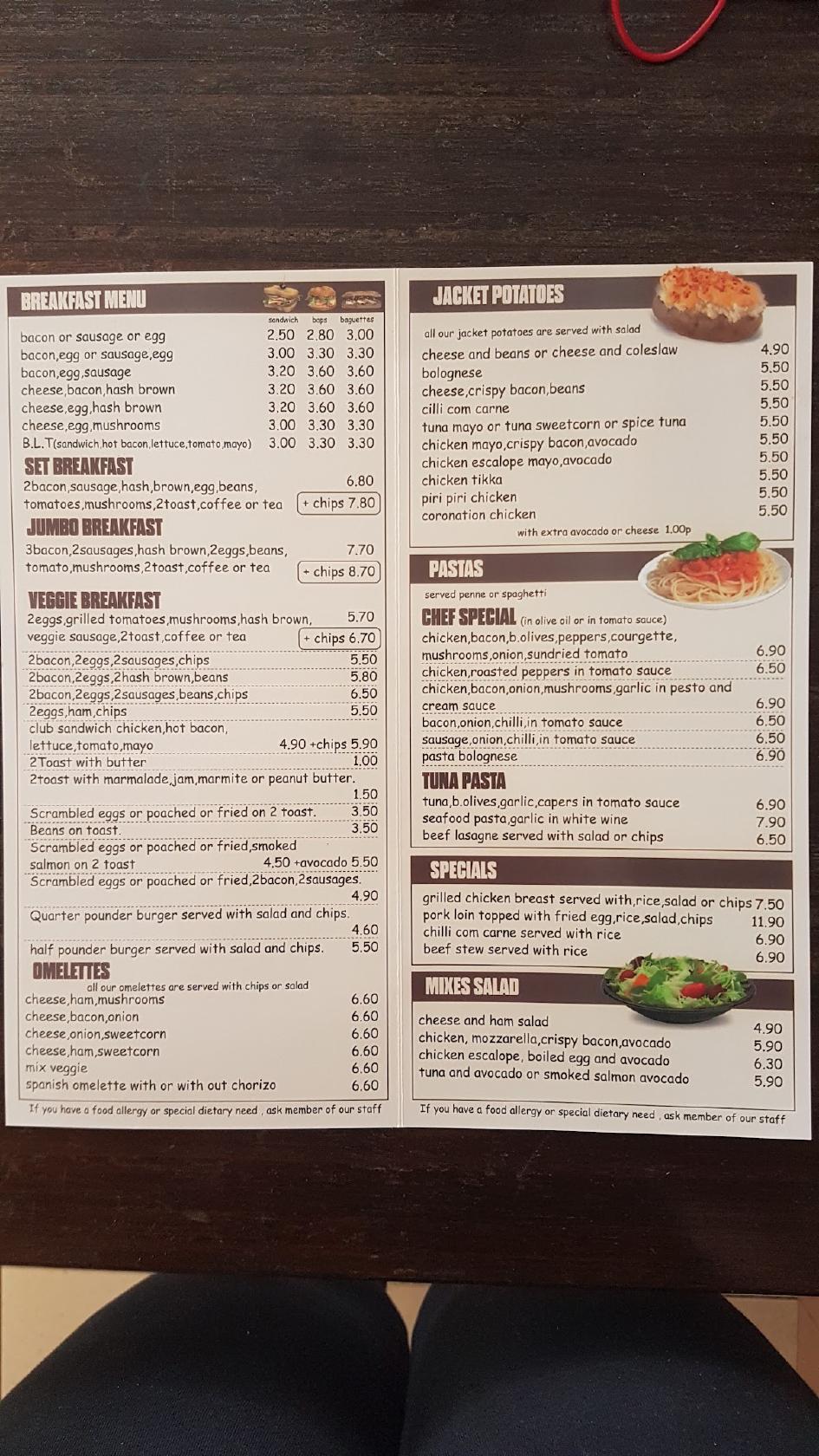 Menu at Roberto cafe, New Malden