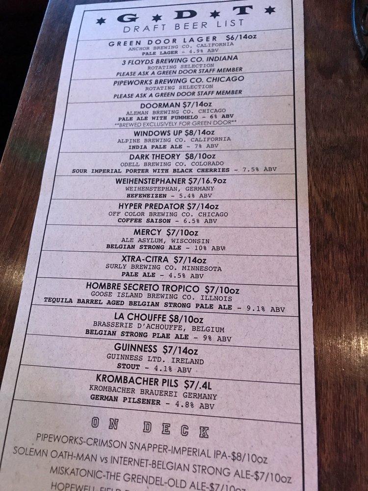 Menu at The Green Door Tavern pub & bar, Chicago
