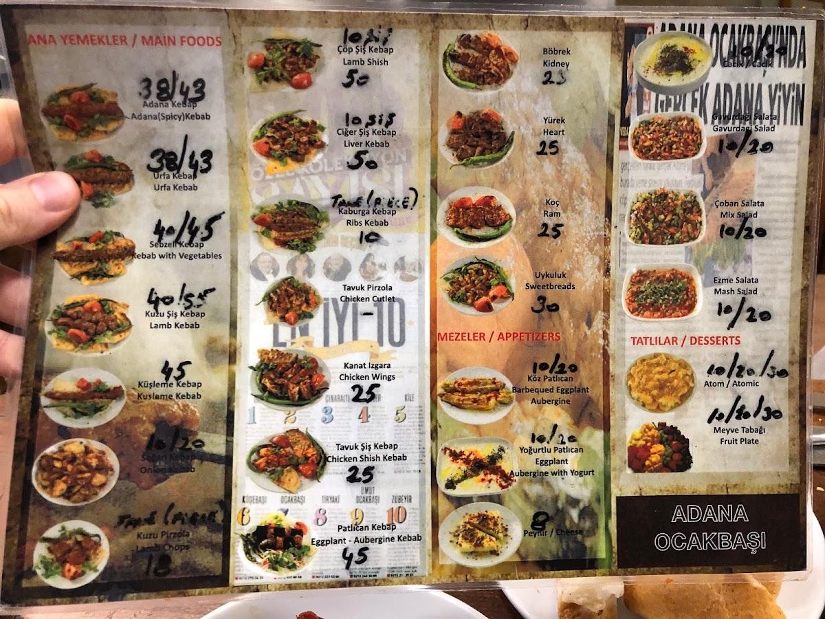 Menu at Adana Ocakbasi, Istanbul, No:2