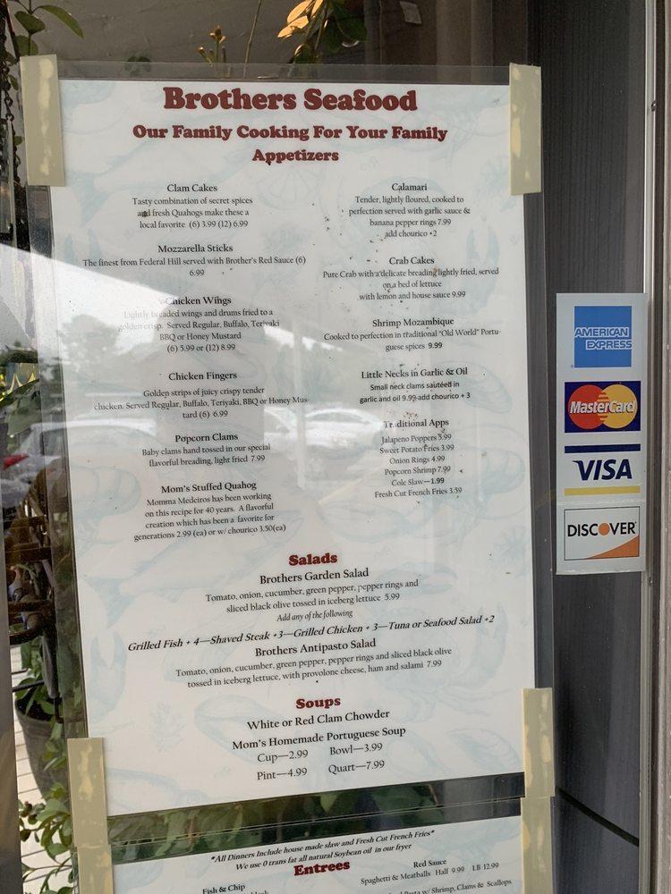 Menu at Brothers Seafood Restaurant, Seekonk
