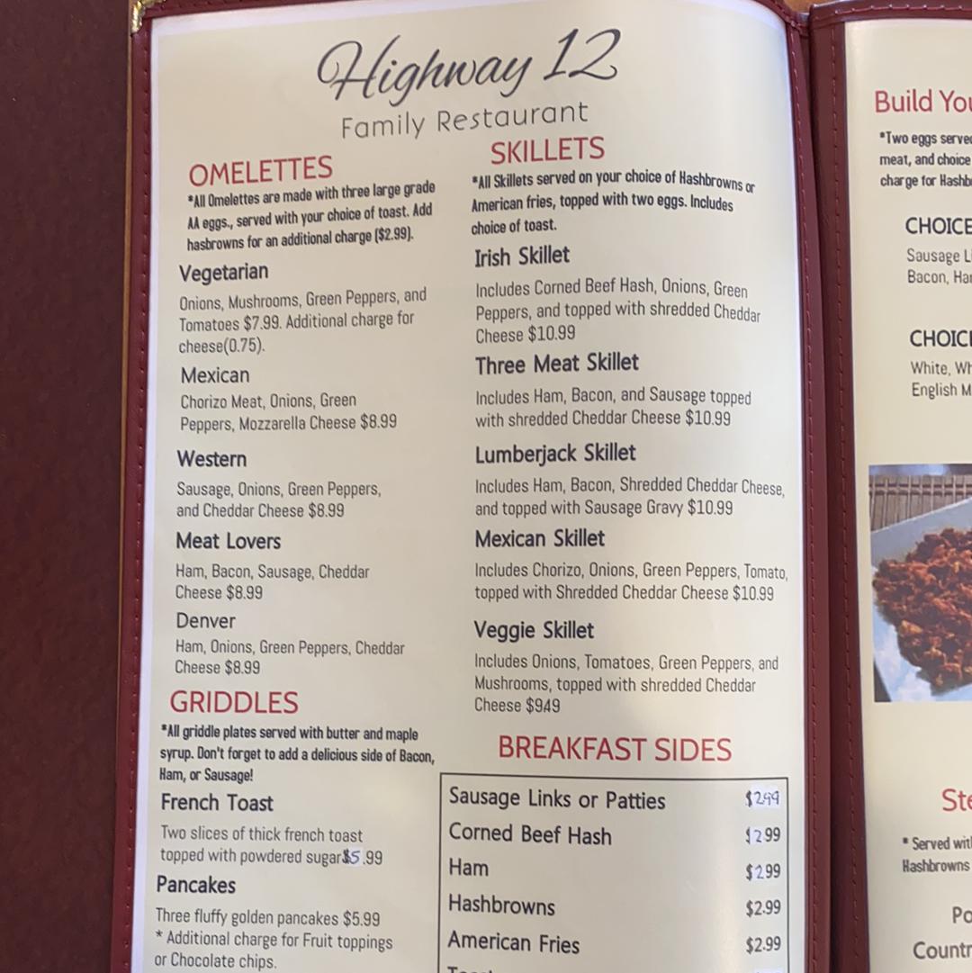 Menu at Highway 12 Family Restaurant, Sauk City