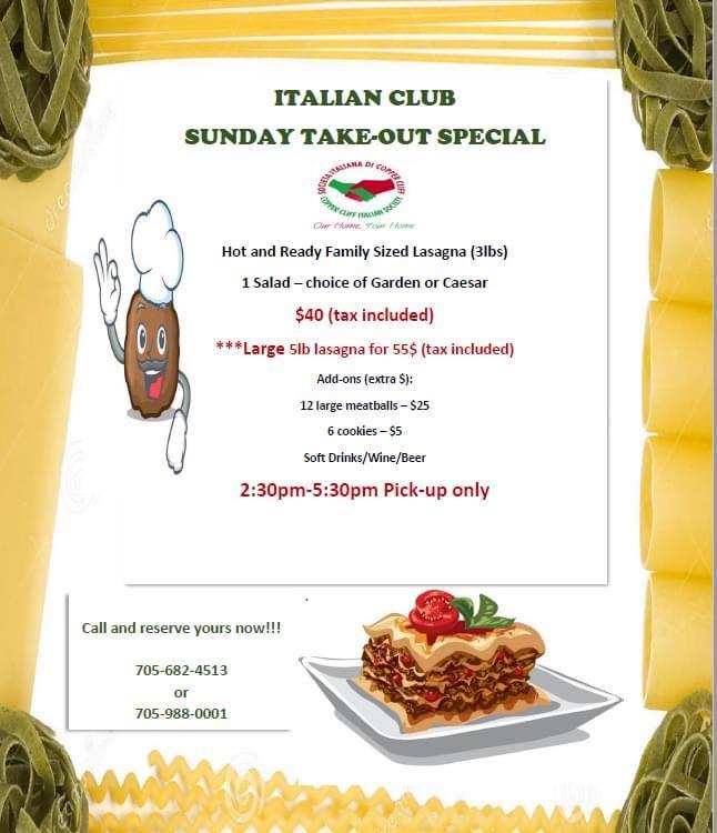 Menu at Italian Club, Sudbury