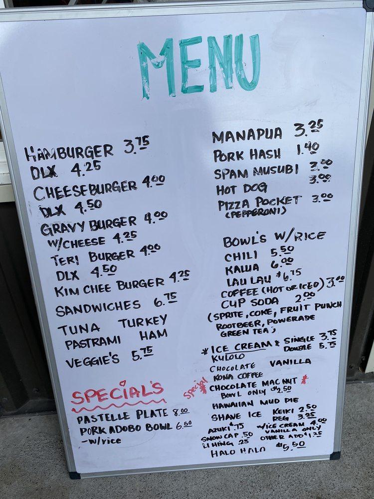 Menu at Lani's Island Snack Shack pub & bar, Hilo