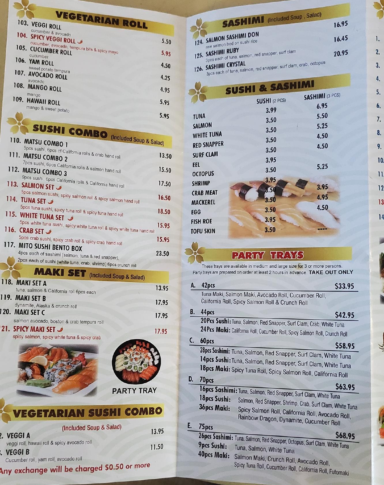 Menu at Mito Sushi Bowmanville Mall restaurant, Bowmanville
