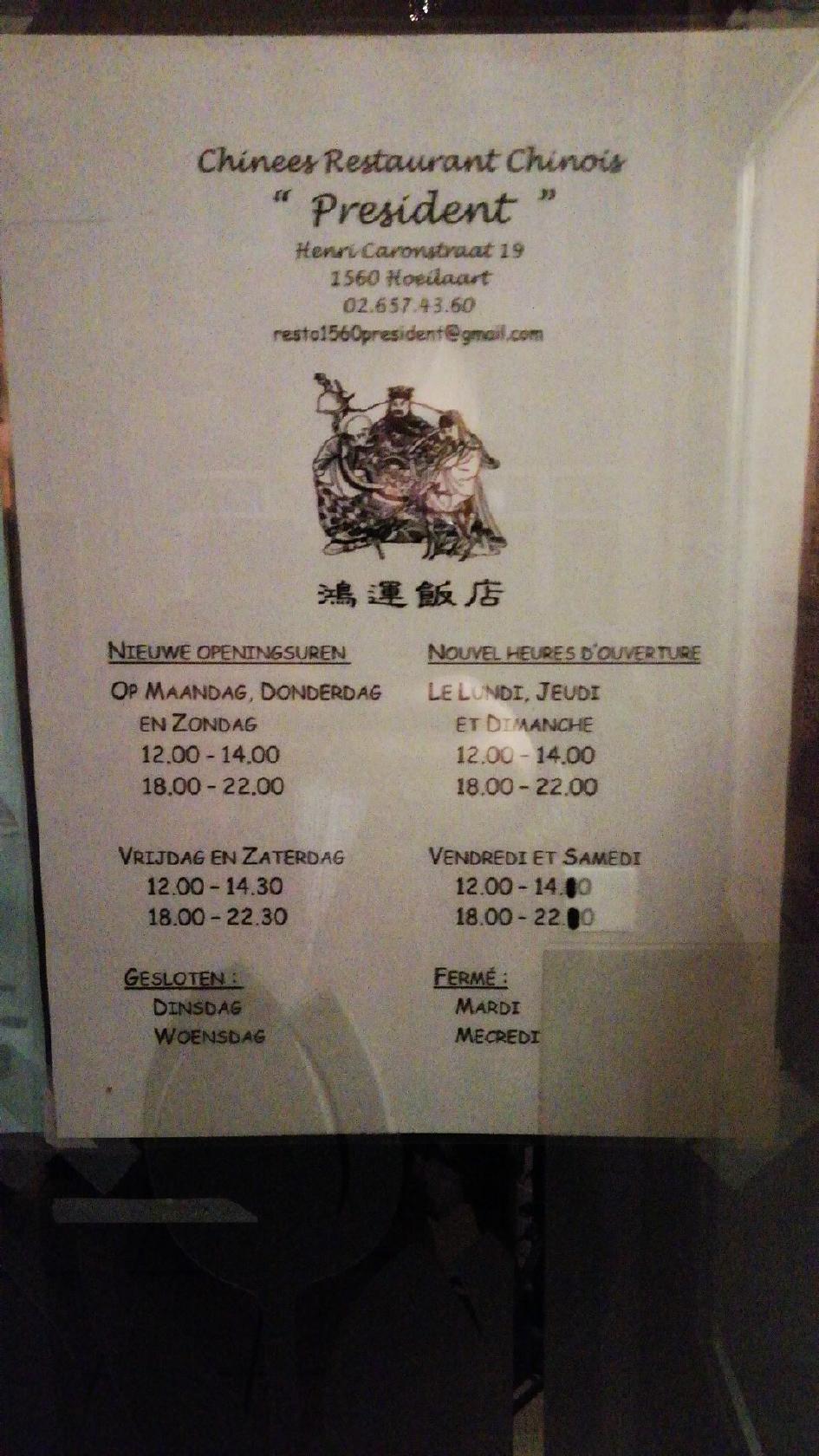 Menu at President (Restaurant), Hoeilaart