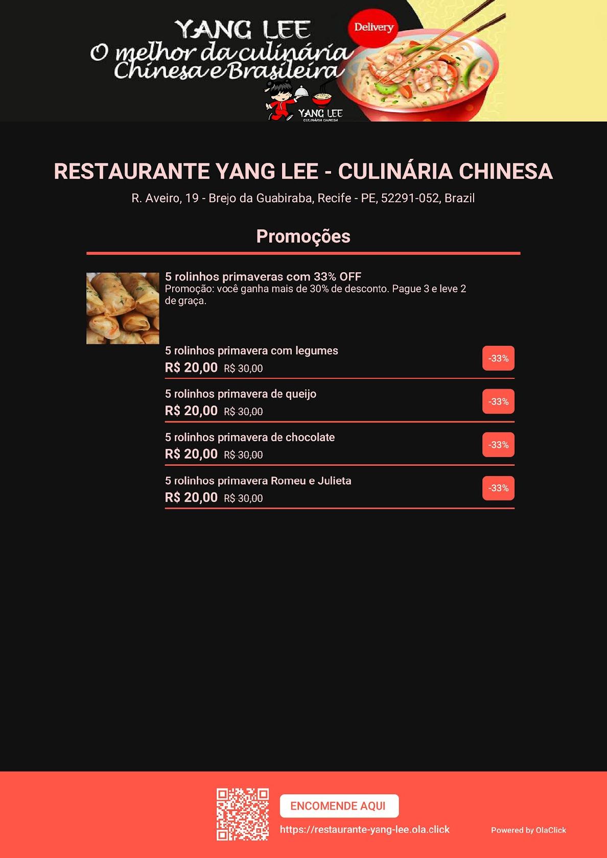 Menu at Restaurante Yang Lee, Recife