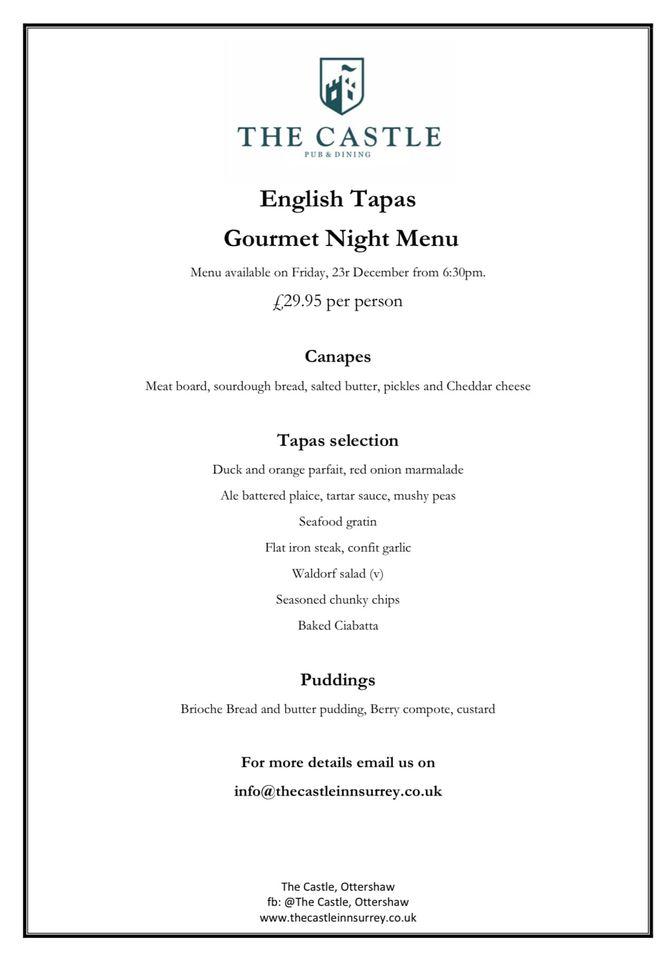 Menu at The Castle Inn- Pub & Dining, Ottershaw, 222 Brox Rd