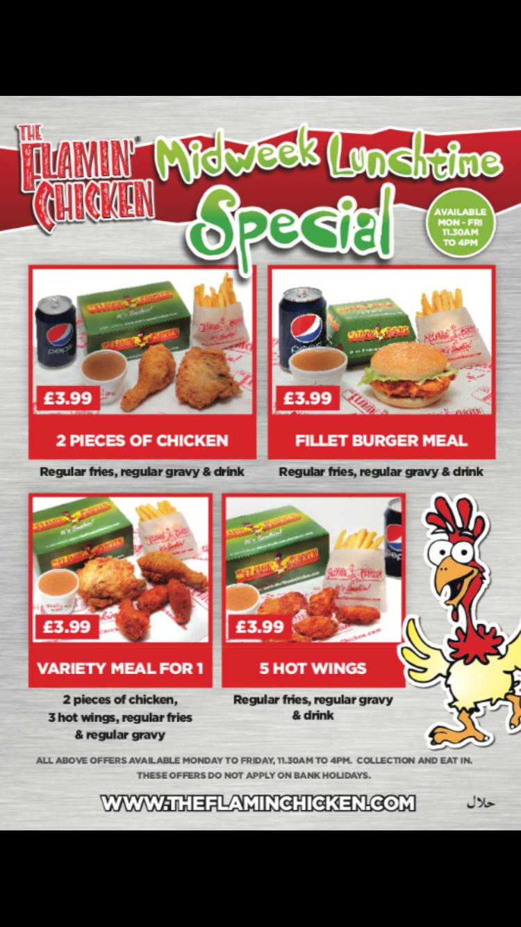 Menu at The Flamin Chicken restaurant, Sale, 119 Washway Rd