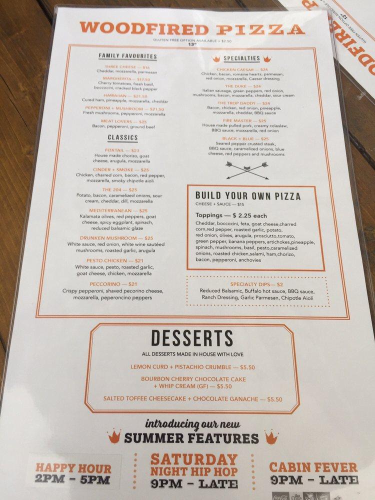 Menu at The Foxtail pizzeria, Wasagaming
