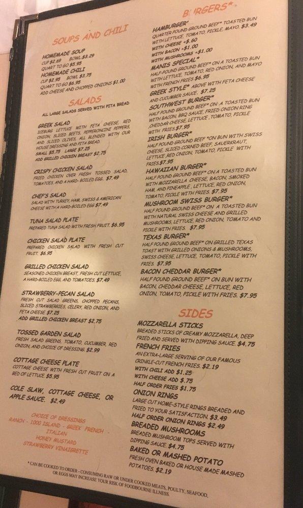 Menu at Tom Manis Restaurant, Port Huron