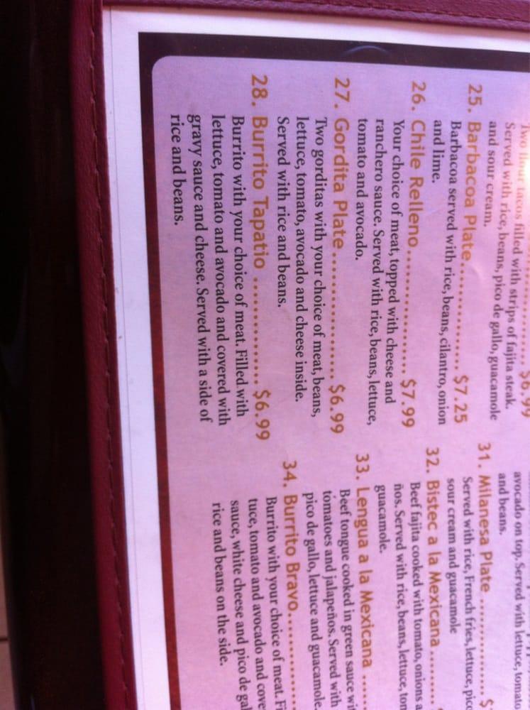 Menu at Valle's Mexican Restaurant, Waco