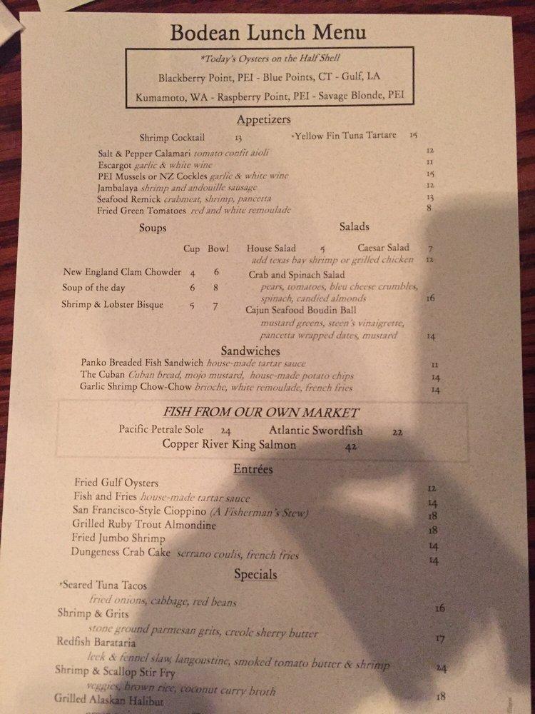 Menu at Bodean restaurant, Tulsa, E 51st St