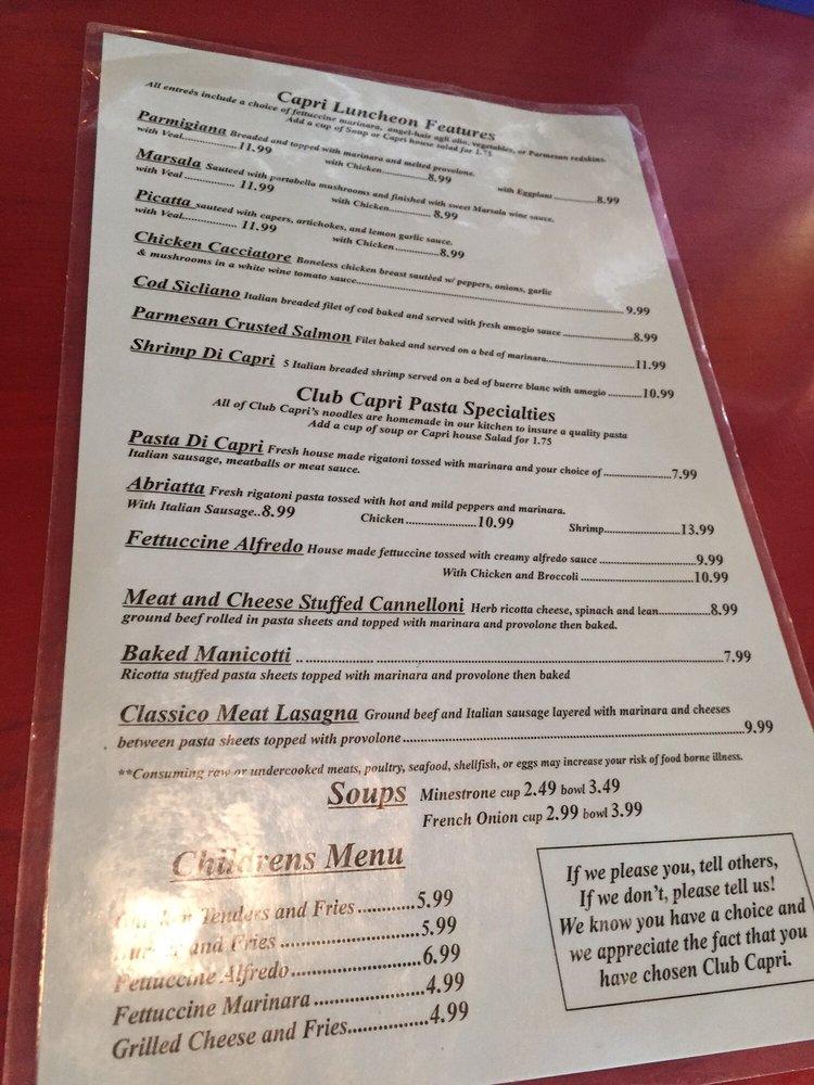Menu at Club Capri, Clay Township, Dyke Rd