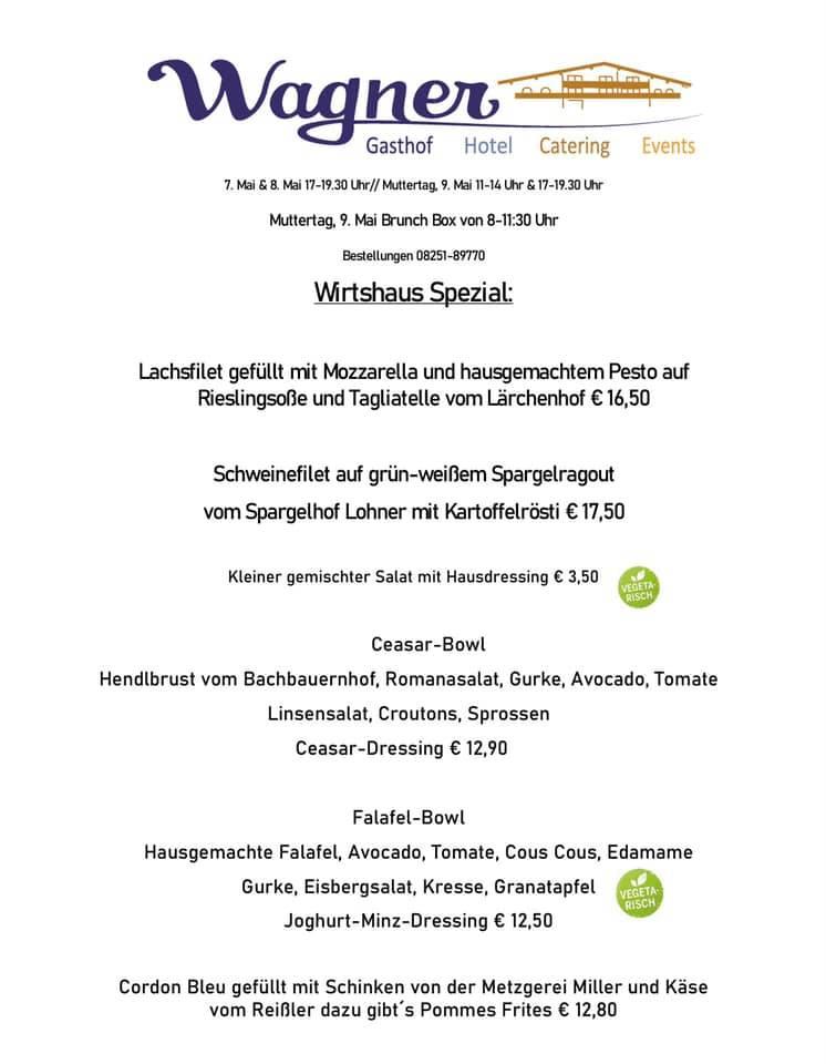 Speisekarte von Hotel & Gasthof Wagner restaurant, Aichach