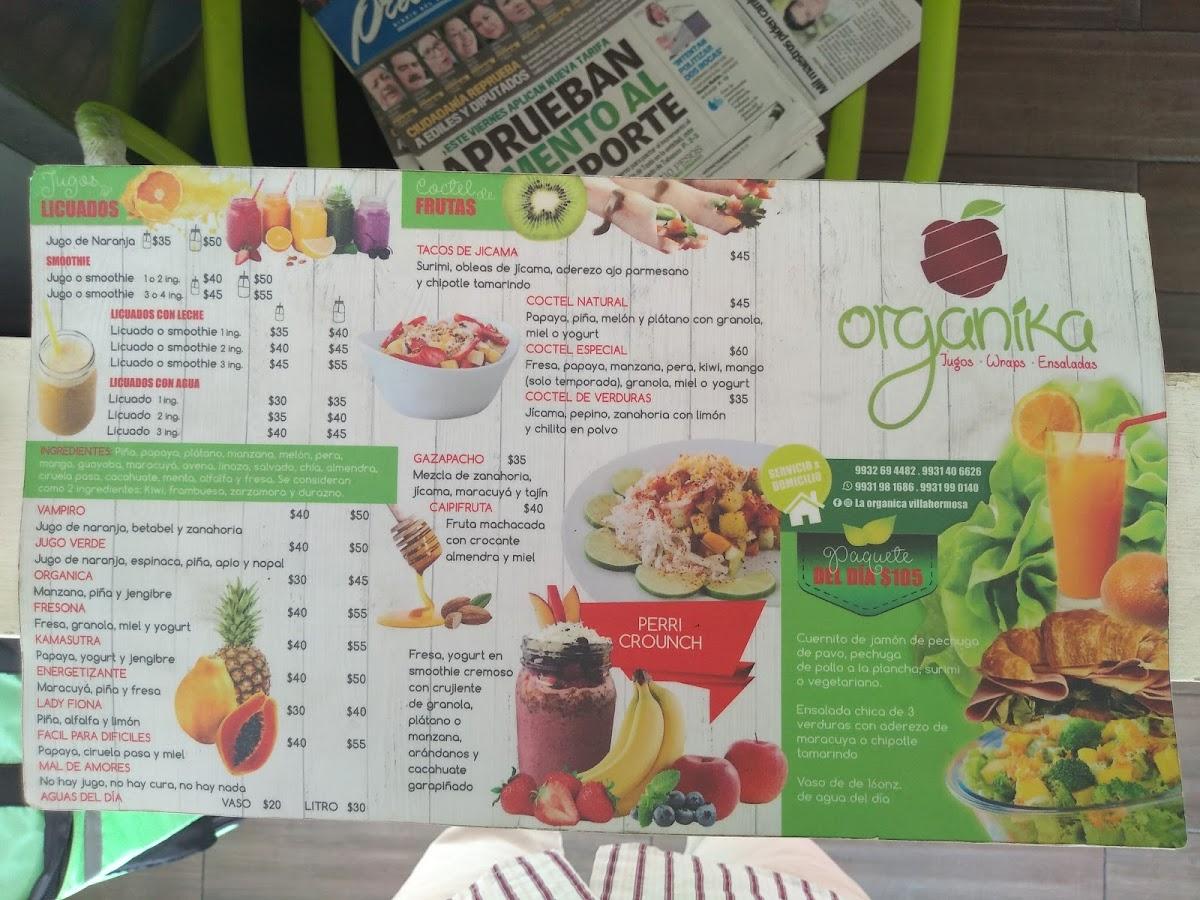 Menu at La Organica restaurant, Villahermosa, Av Pages Llergo 355-A