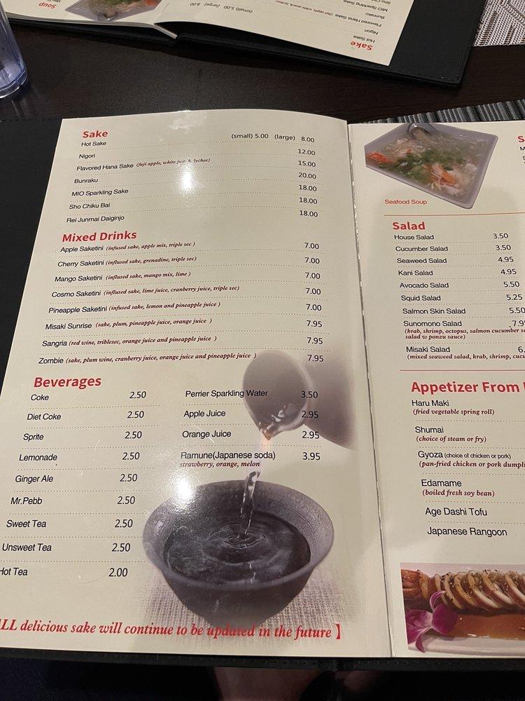 Menu at Misaki Sushi restaurant, Port Charlotte