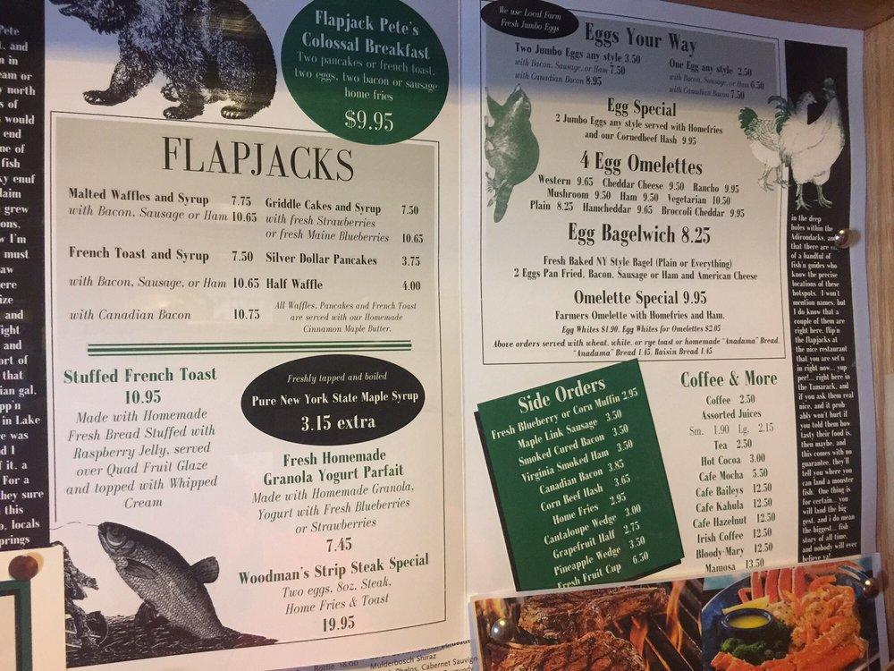 Menu at Tamarack Inn restaurant, Lake George