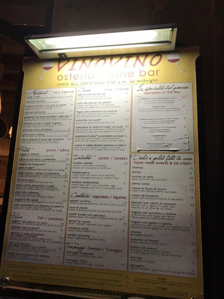 Menu at Vino Vino pub & bar, Venice, Calle del Caffettier