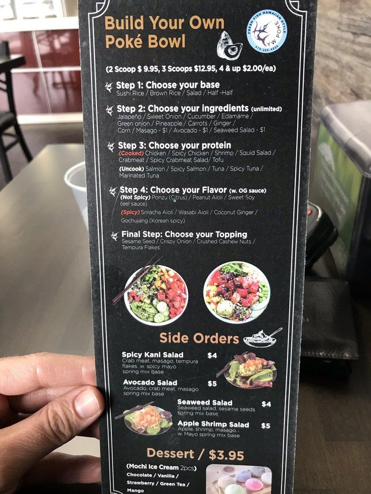 Menu at YW POKE restaurant, Bentonville
