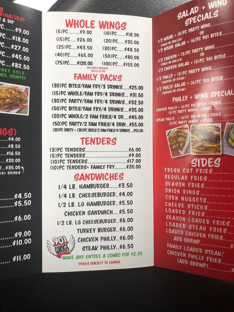 Menu at 901 Wings Cordova restaurant, Memphis, N Germantown Pkwy