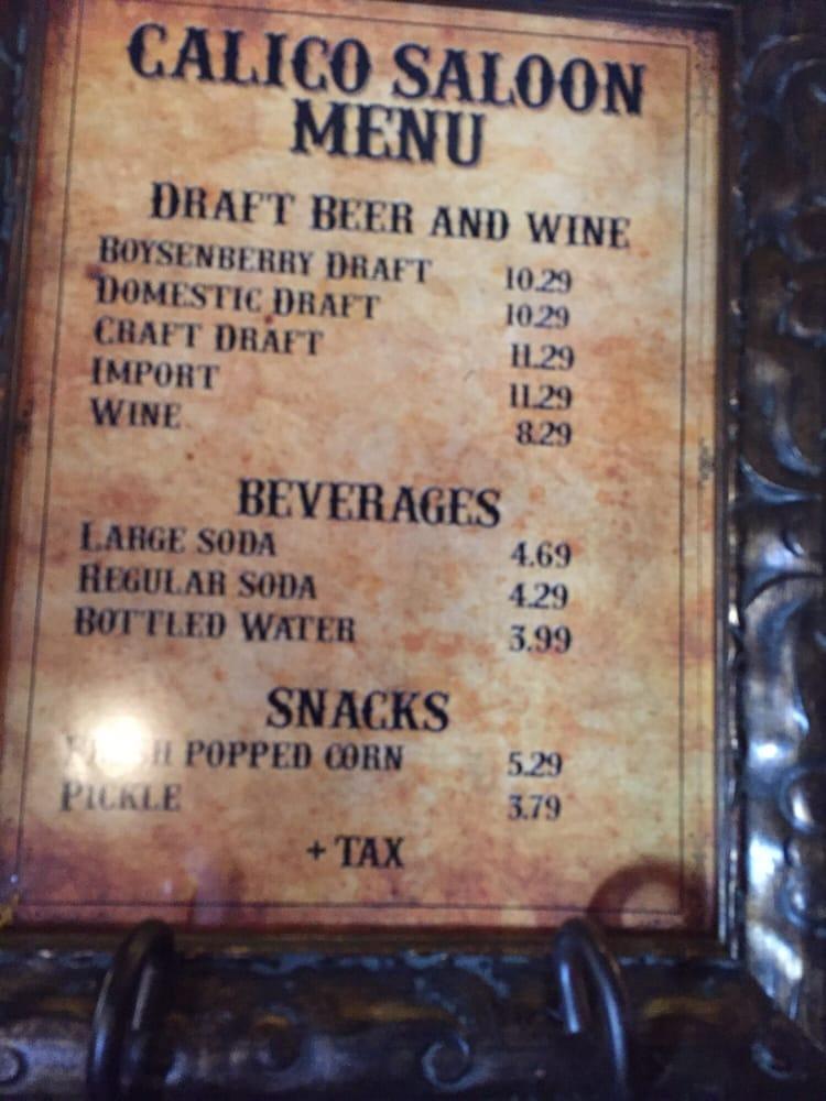 Menu at Calico Saloon pub & bar, Buena Park