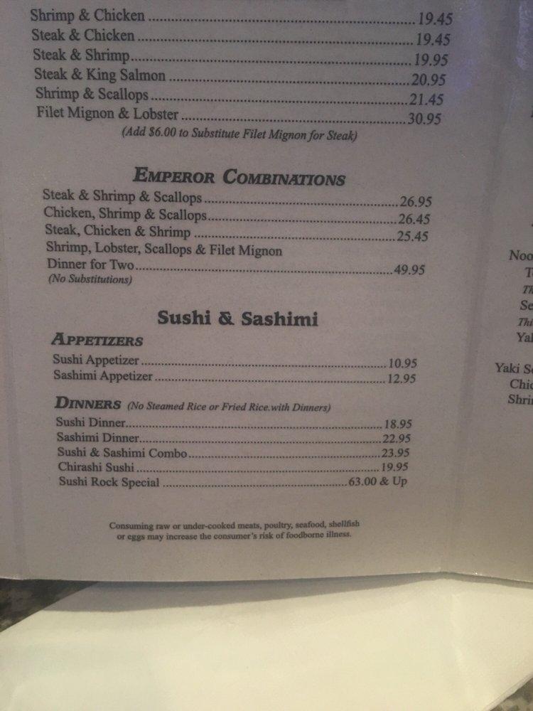 Menu at Kyodai Sushi Rock restaurant, Orange Park
