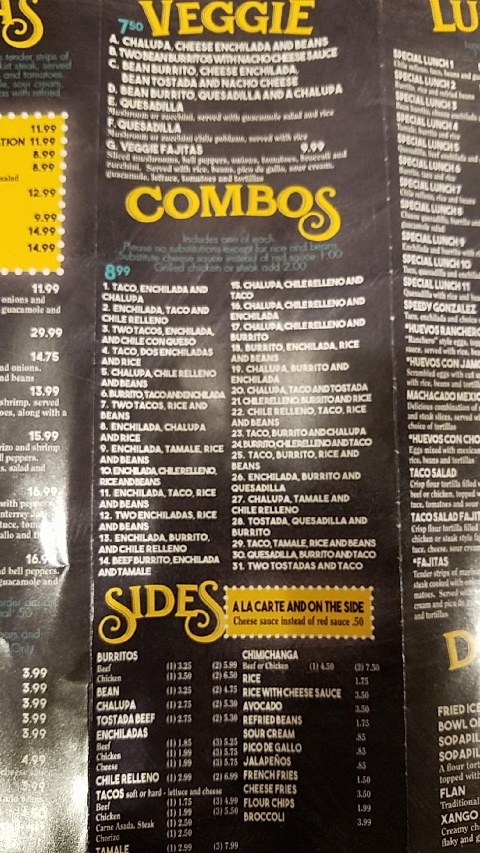 Menu at Los Charros restaurant, Havana