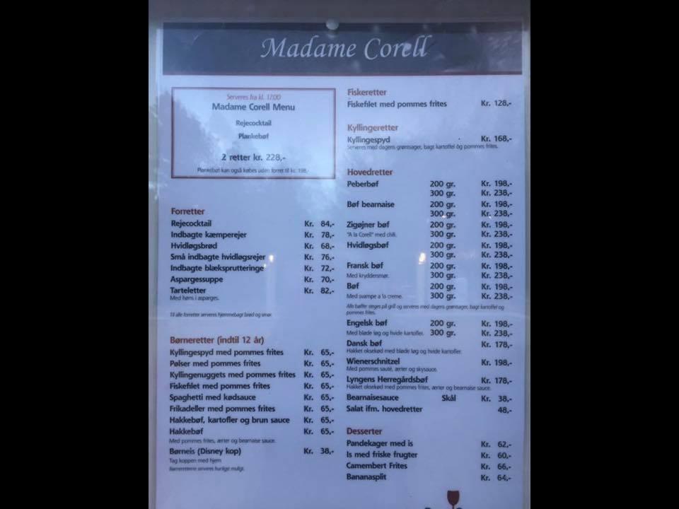 Menu at Madame Corell restaurant, Vig