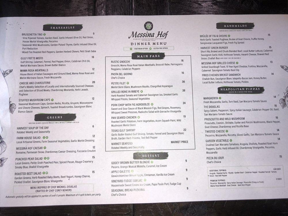 Menu at Messina Hof Harvest Green Winery & Kitchen pub & bar, Richmond ...