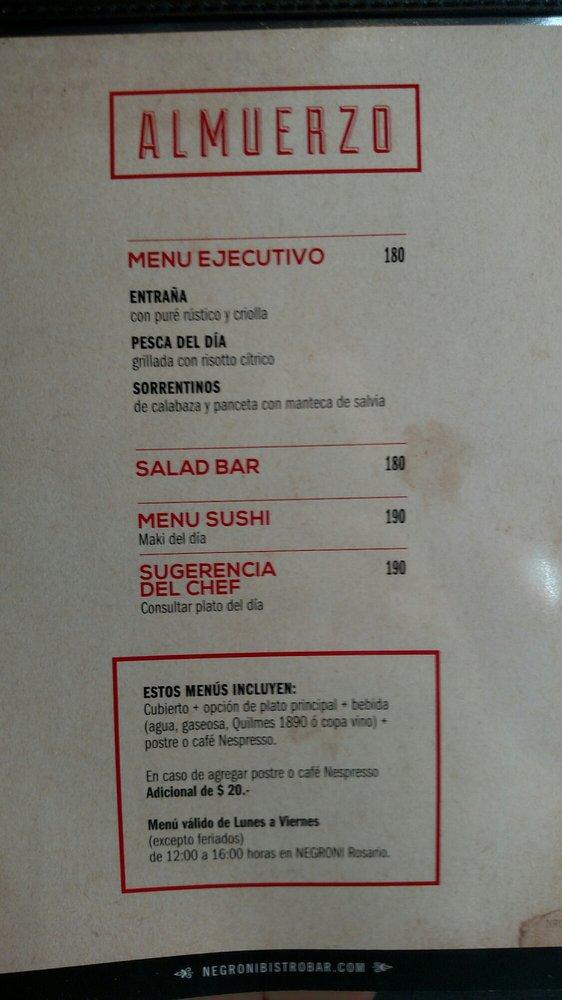 Menu at Negroni pub & bar, Rosario