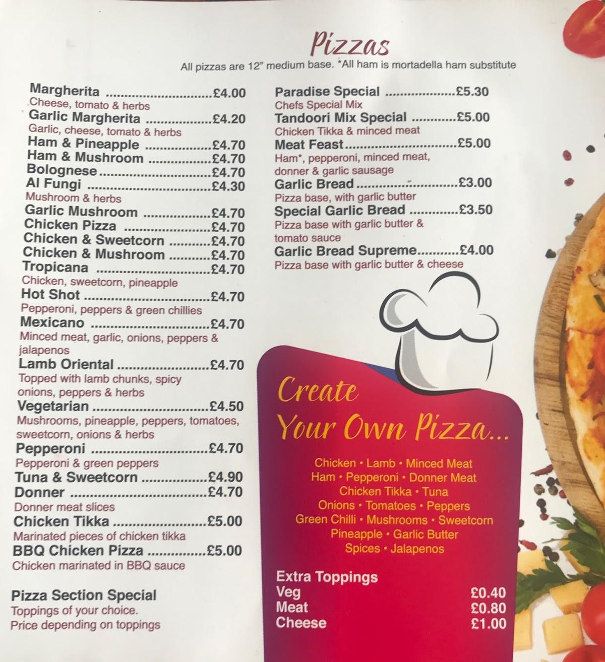 Menu at Paradise Takeaway Dewsbury fast food, Dewsbury