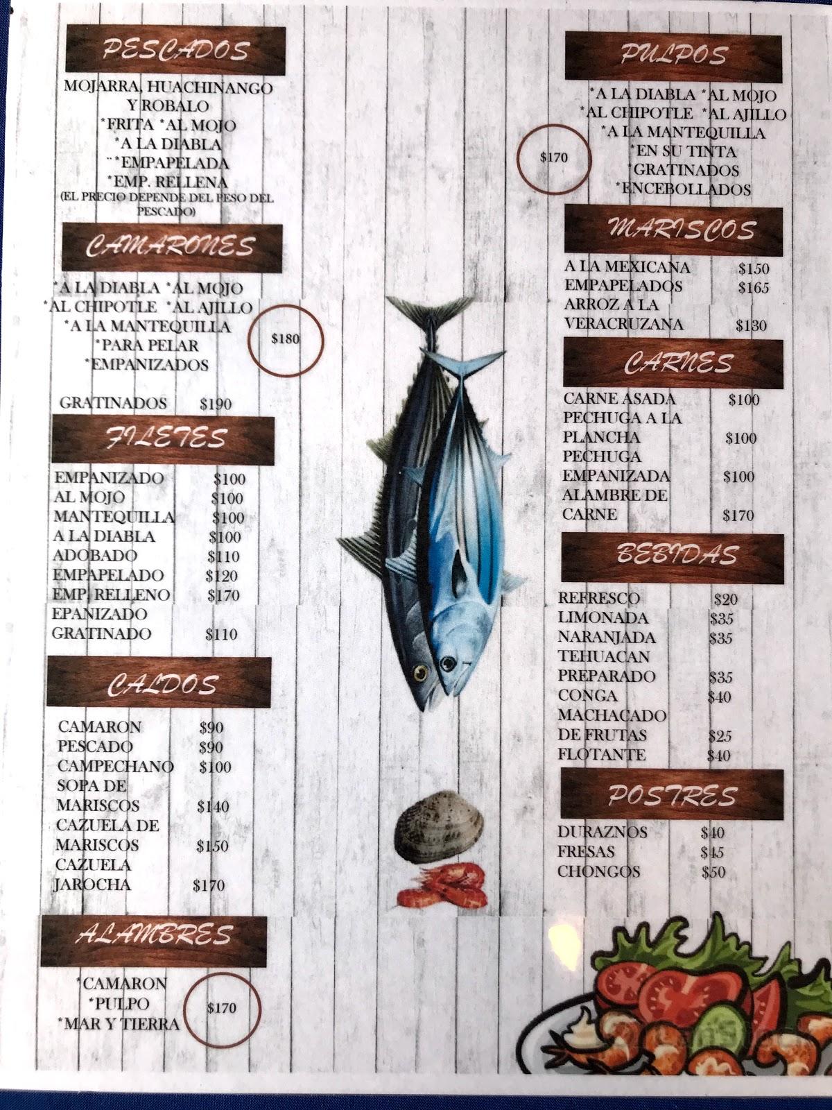 Carta de Pescados y Mariscos Barra Marina, Ciudad de México