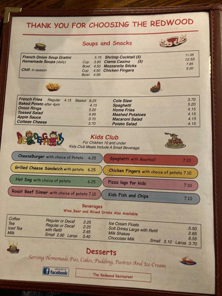 Carta de Redwood Restaurant, Naples