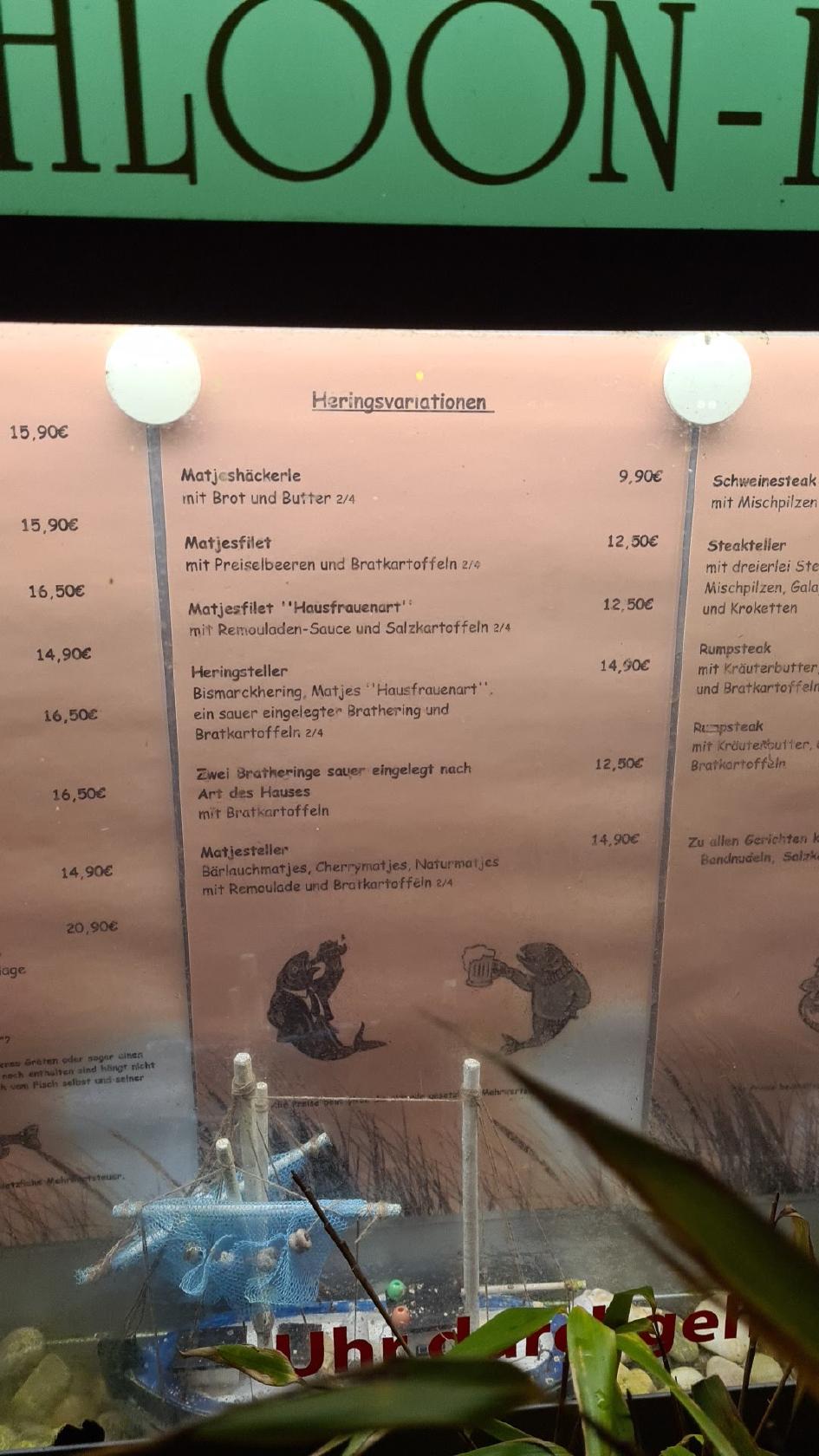 Speisekarte von Restaurant Schloon Idyll, Heringsdorf