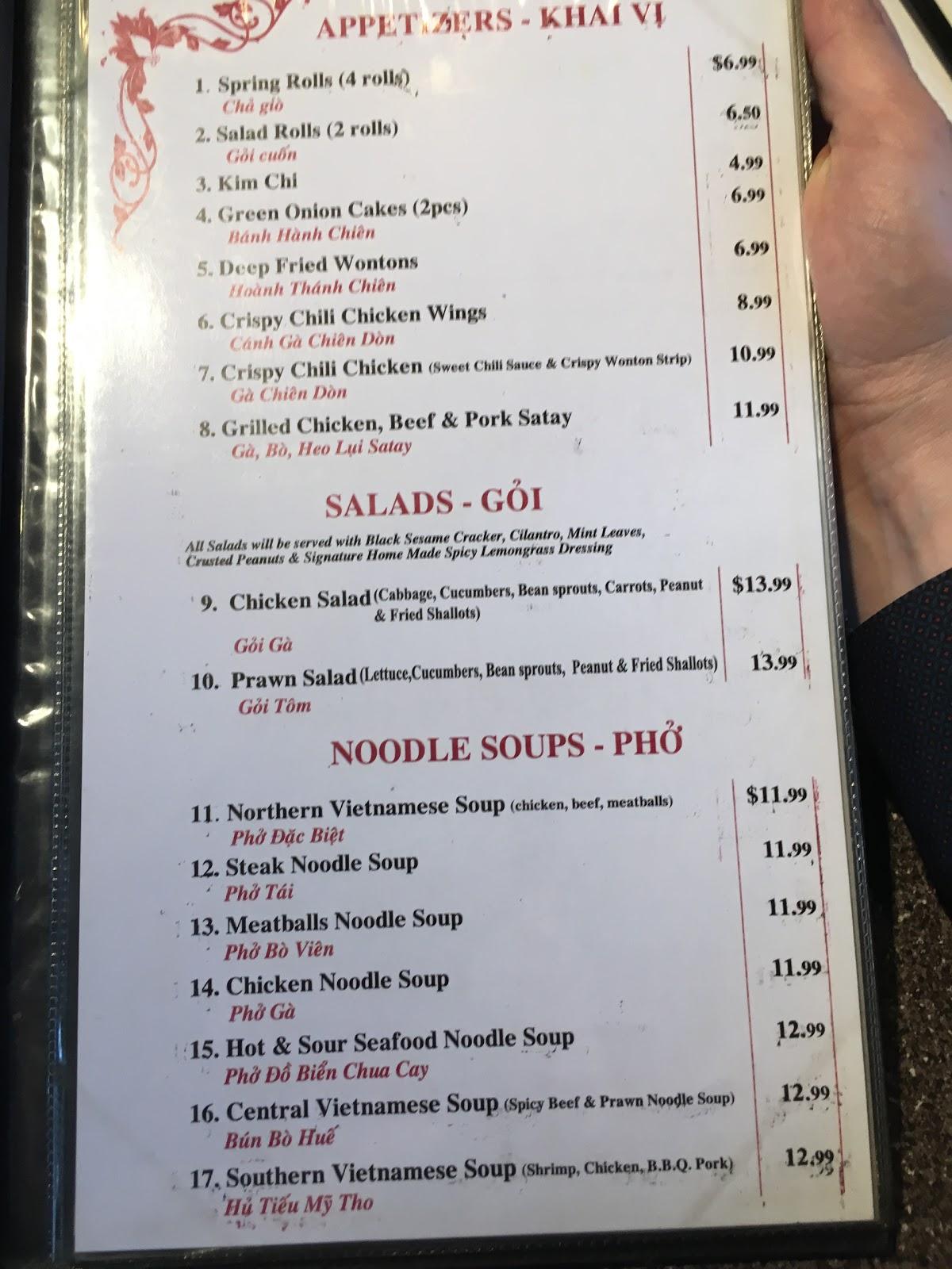 Menu at Rice Paper Vietnamese Fine Cuisine restaurant, Edmonton