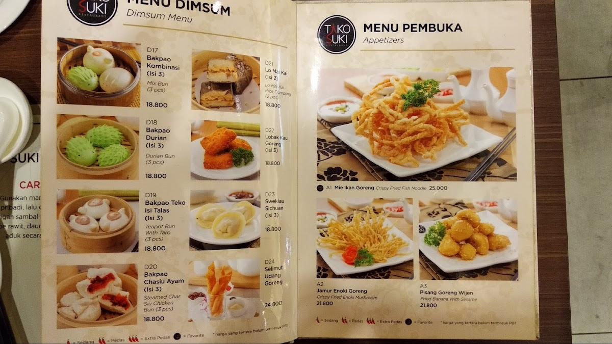 Menu at Tako Suki restaurant, Jakarta, Jl. Pesanggrahan No.70