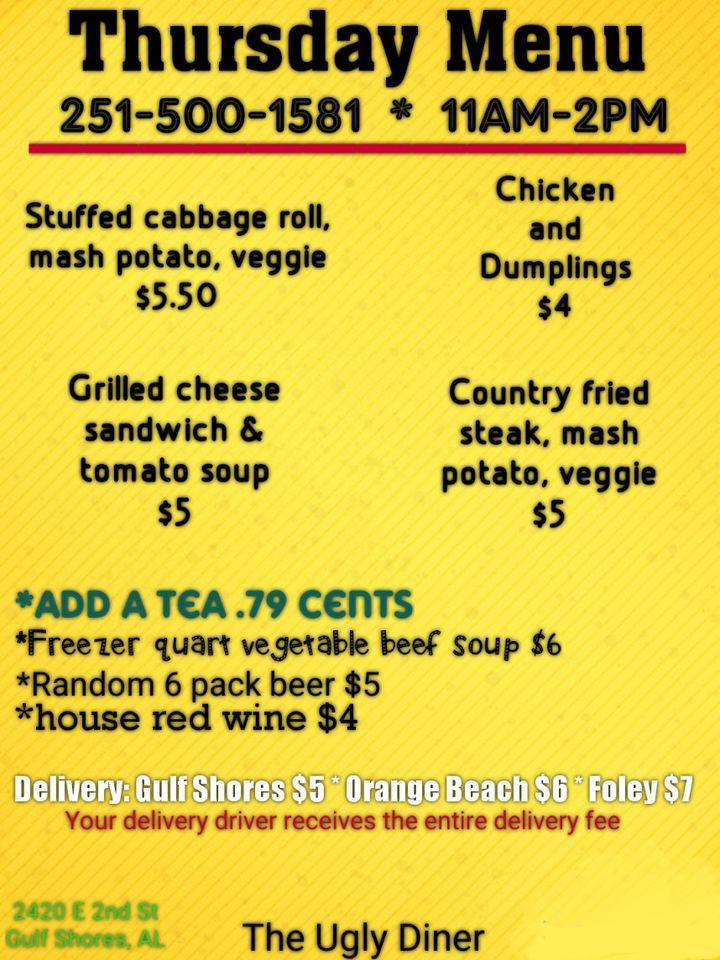 Menu at The ugly Diner restaurant, Gulf Shores