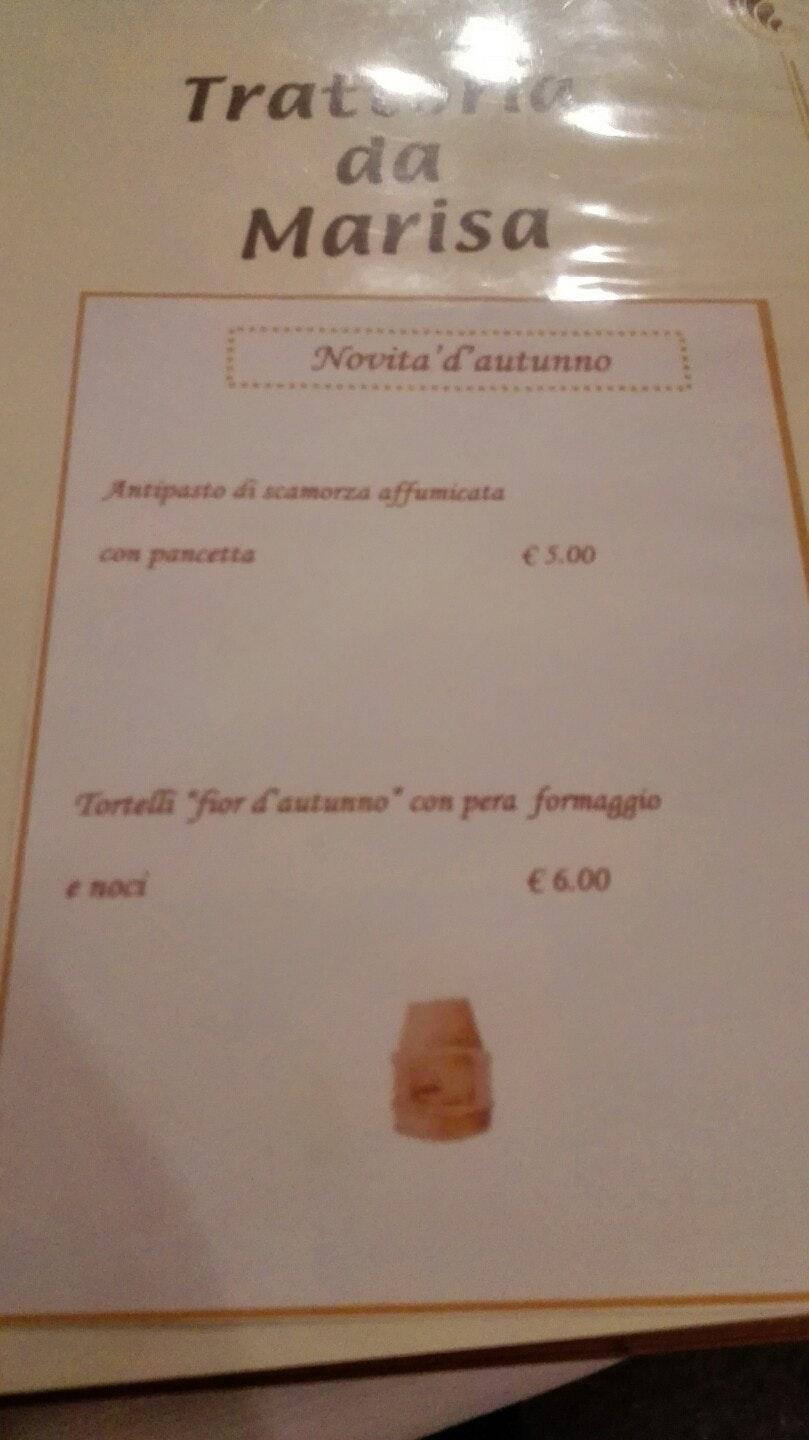 Menu da Bar - Trattoria Tipica da Marisa e Elvio, Salionze