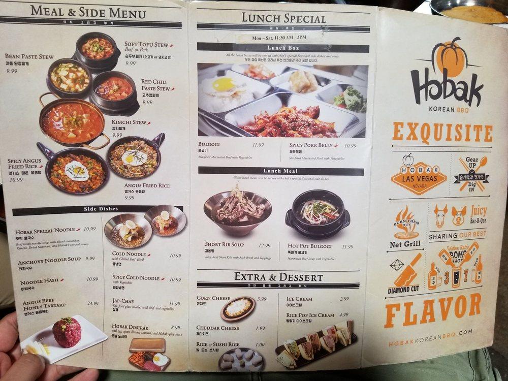 Menu at Hobak Korean BBQ, Las Vegas