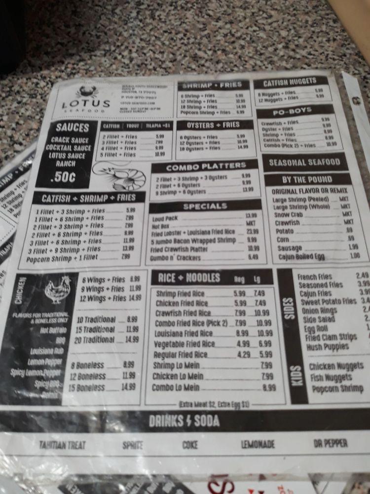 Menu at Lotus Seafood restaurant, Houston, Southwest Fwy