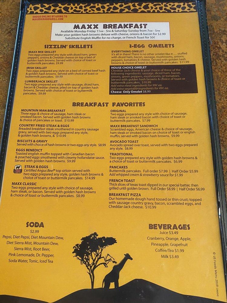 Menu at Maxx Bar & Grill, Ham Lake