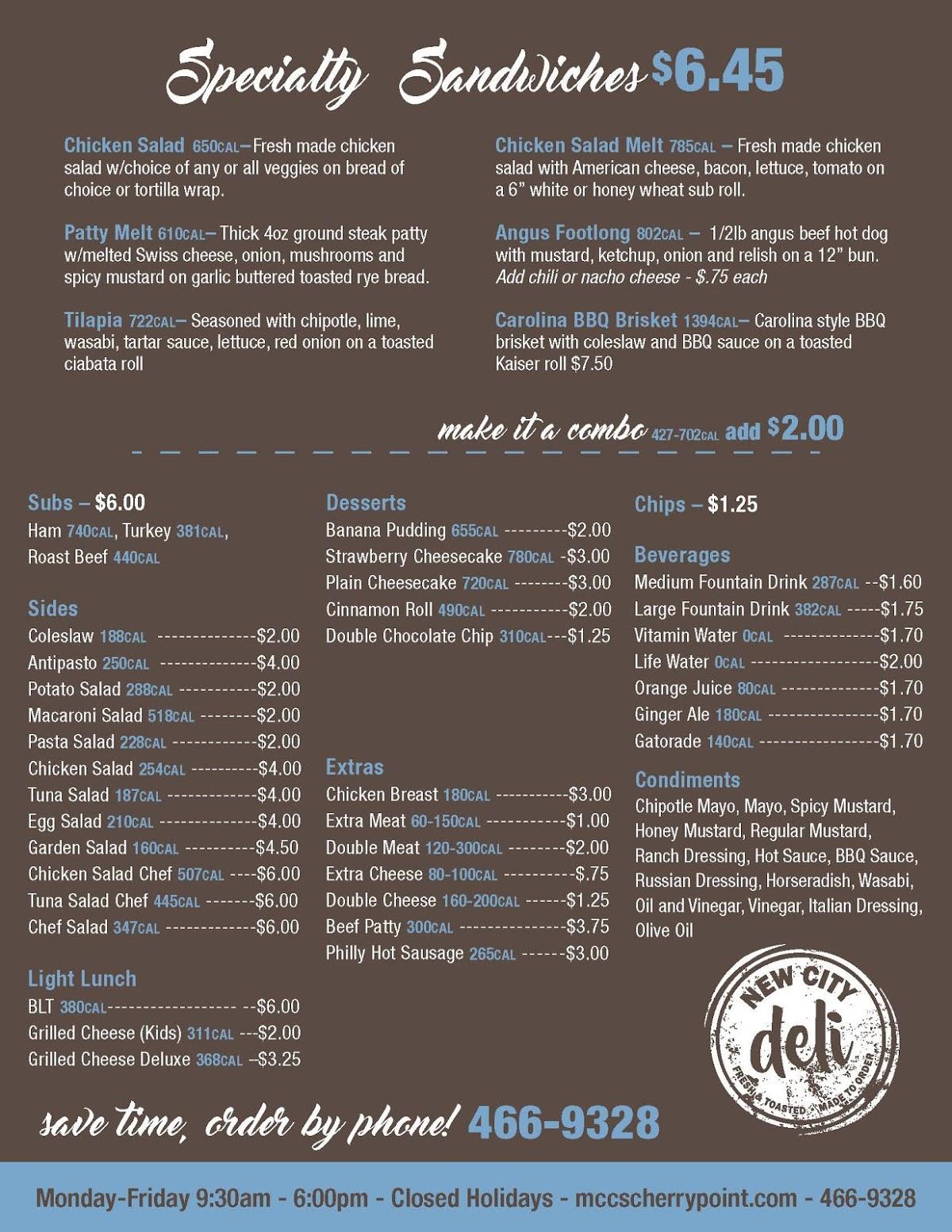 Menu at New City Deli, Marine Corps Air Station Cherry Point, Squirrel Road