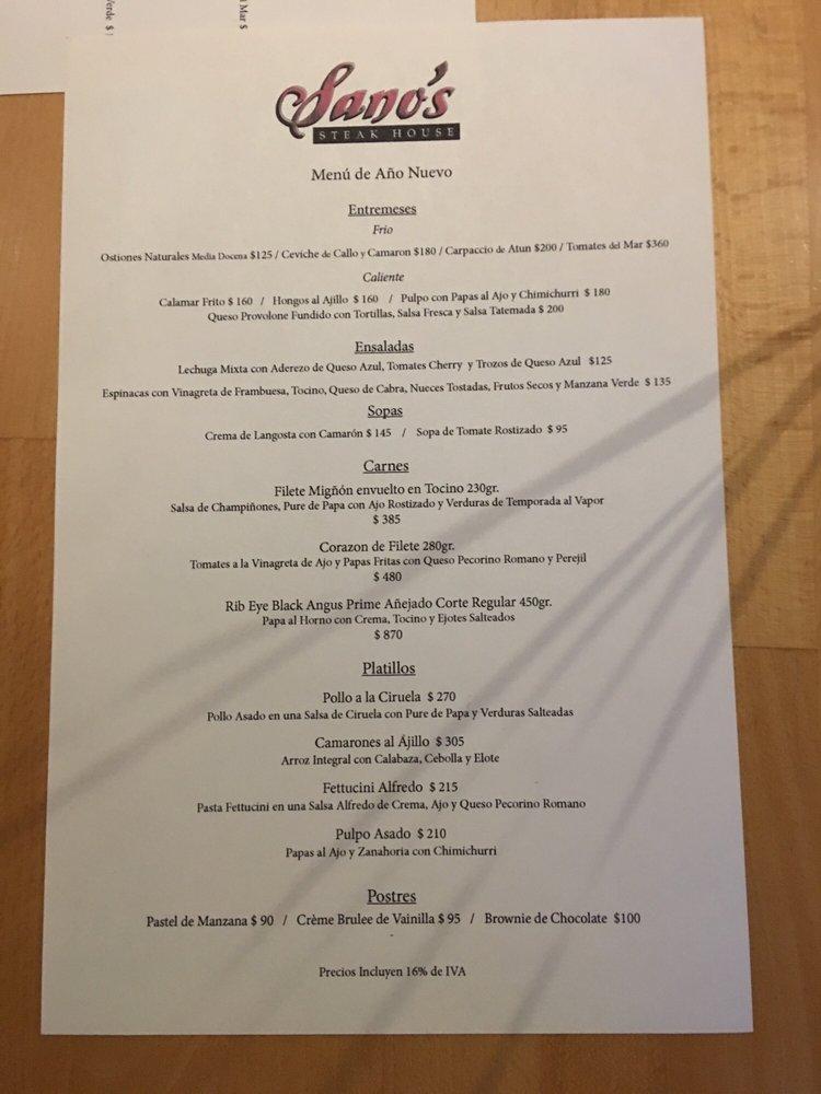Menu at Sano´s Steak House steakhouse, Ensenada, Carr. Tijuana-Ensenada ...